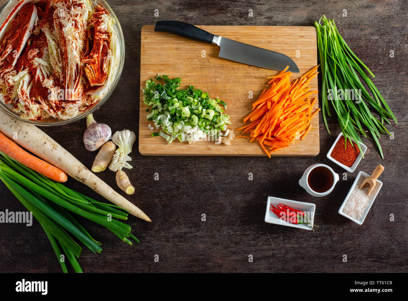 Various food items and ingredients for making spicy kimchee a favorite ...