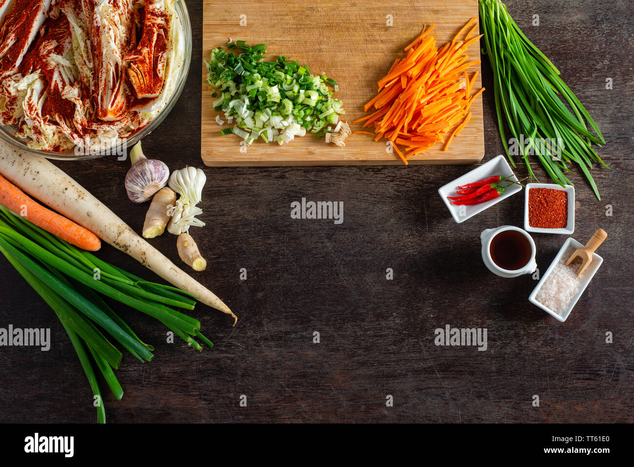 Various food items and ingredients for making spicy kimchee a favorite ...