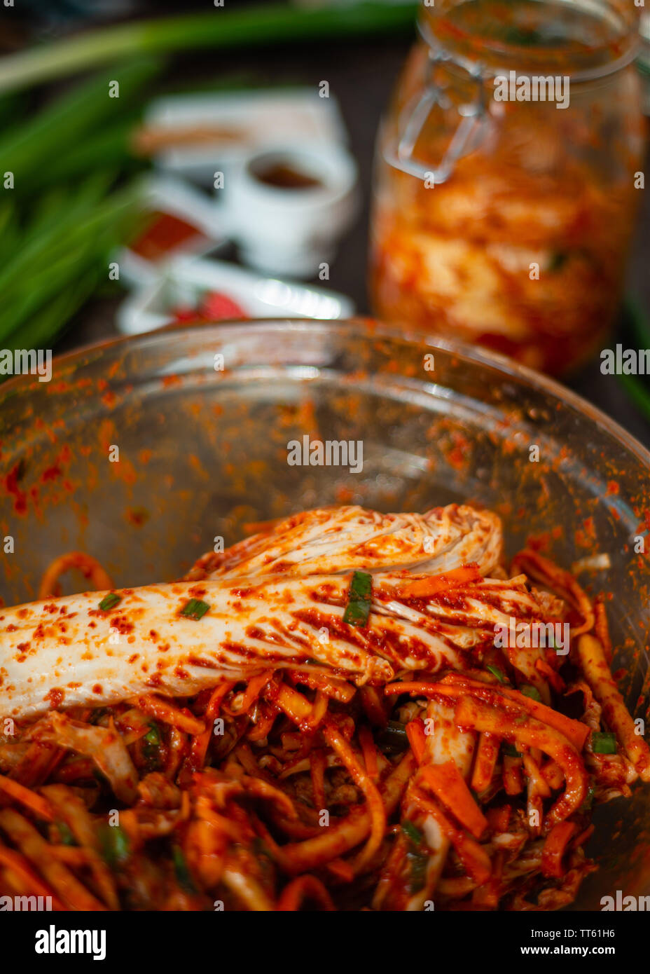 Various food items and ingredients for making spicy kimchee a favorite ...
