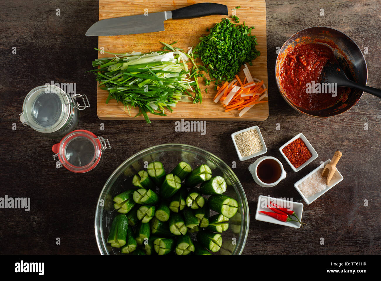 Various food items and ingredients for making spicy kimchee a favorite ...