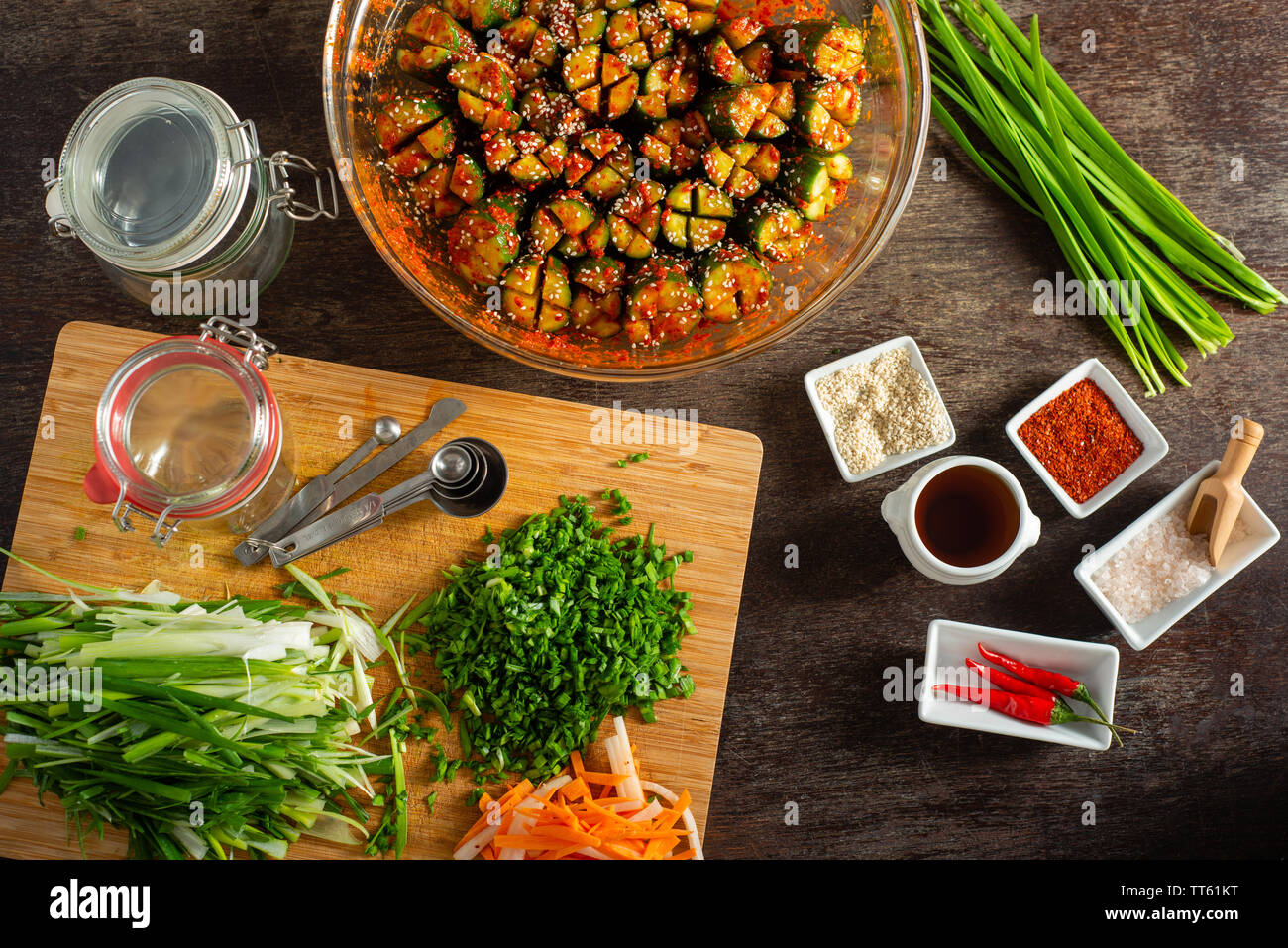 Various food items and ingredients for making spicy kimchee a favorite ...