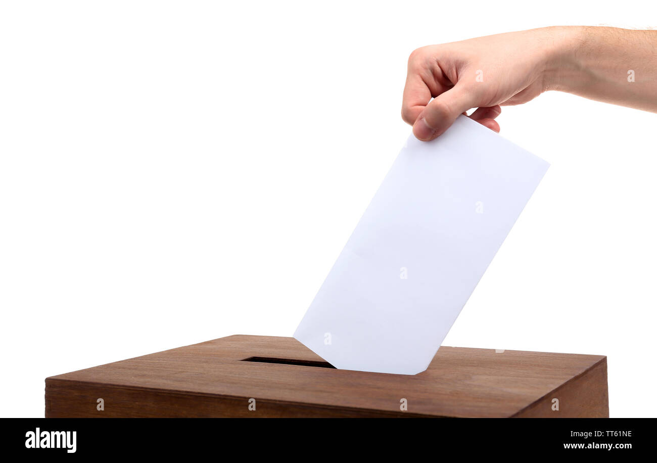 Human hand inserting envelope in mailbox isolated on white Stock Photo ...