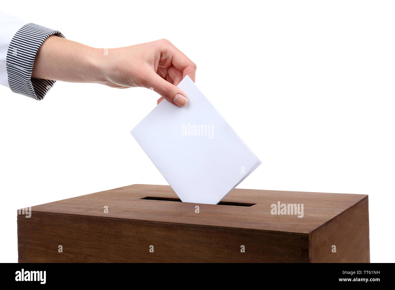 Human hand inserting envelope in mailbox isolated on white Stock Photo ...
