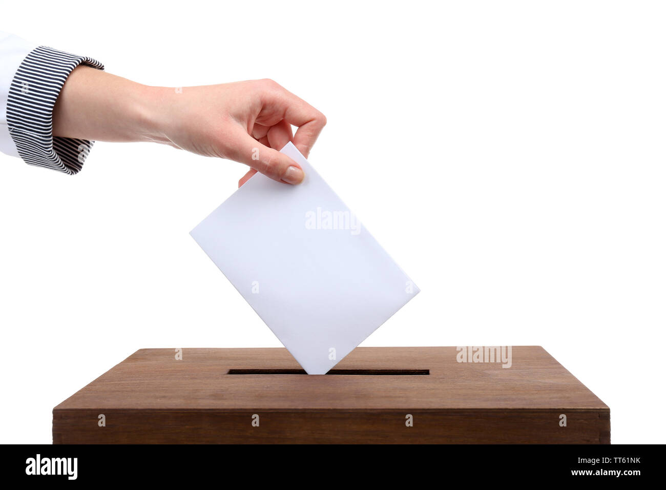 Human hand inserting envelope in mailbox isolated on white Stock Photo ...