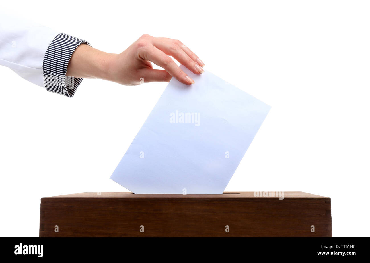 Human hand inserting envelope in mailbox isolated on white Stock Photo ...