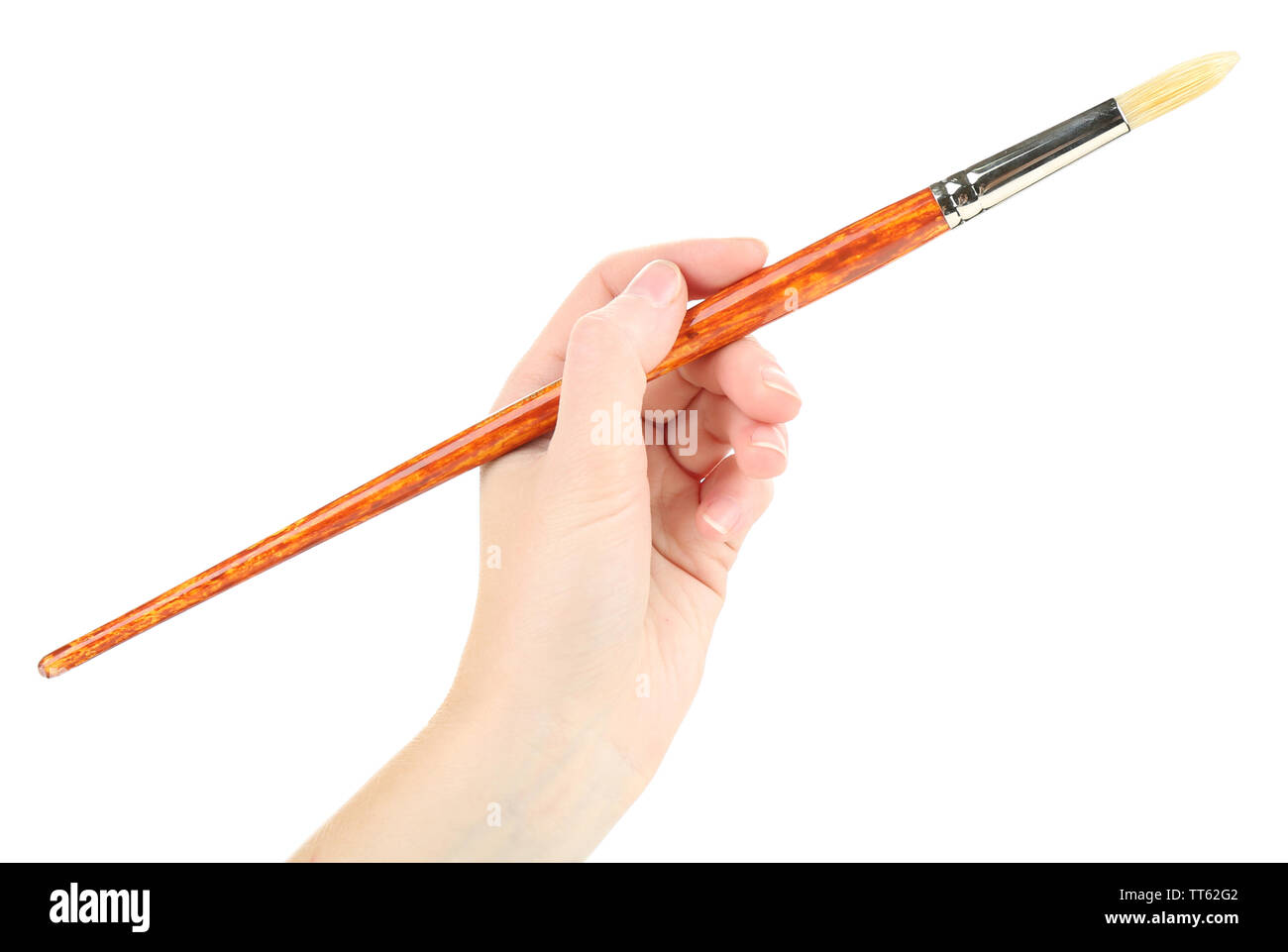 Hand with paint brush isolated on white Stock Photo - Alamy