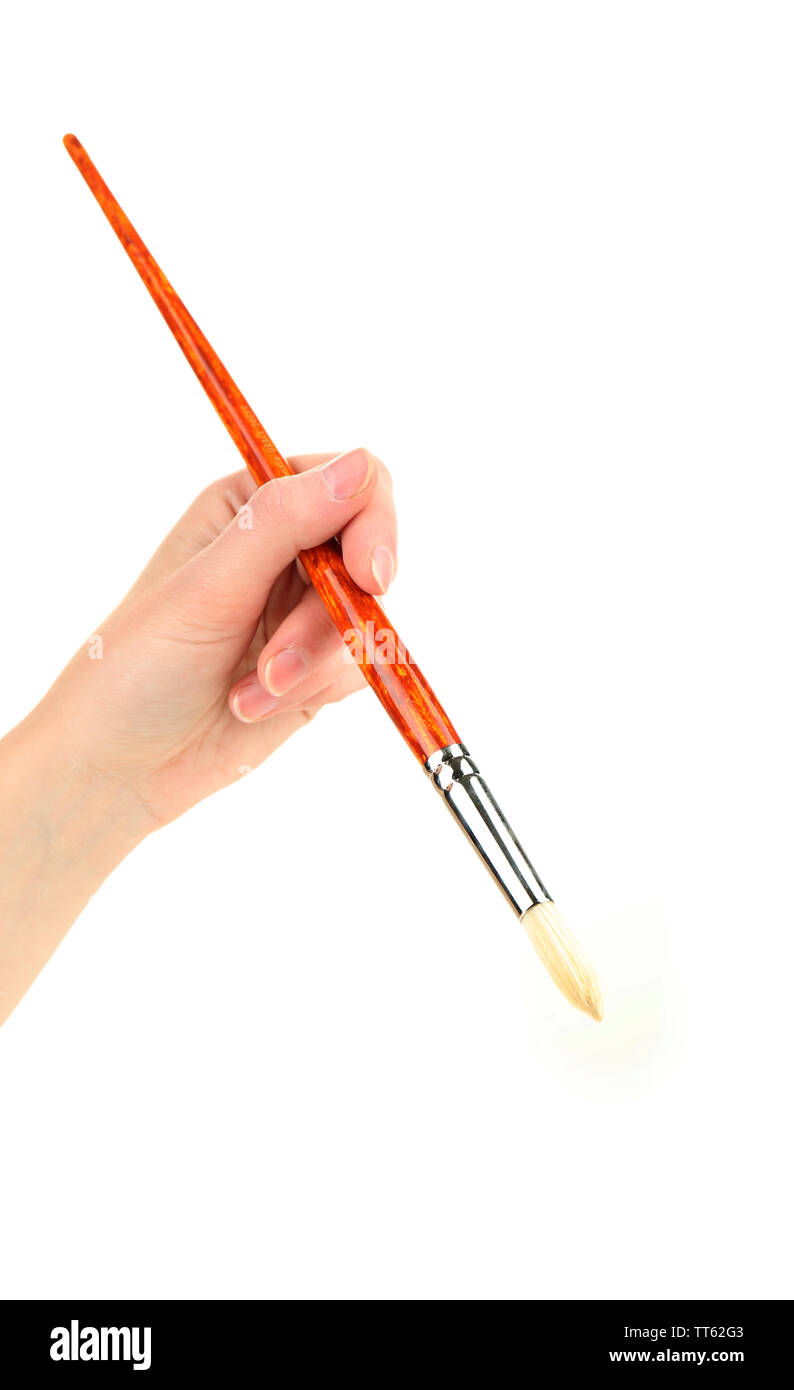 Hand with paint brush isolated on white Stock Photo - Alamy