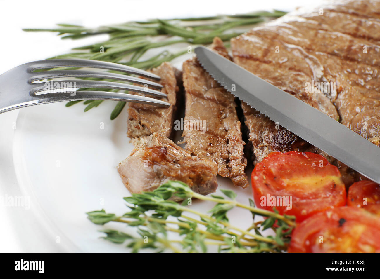Delicious grilled meat on table, close-up Stock Photo - Alamy