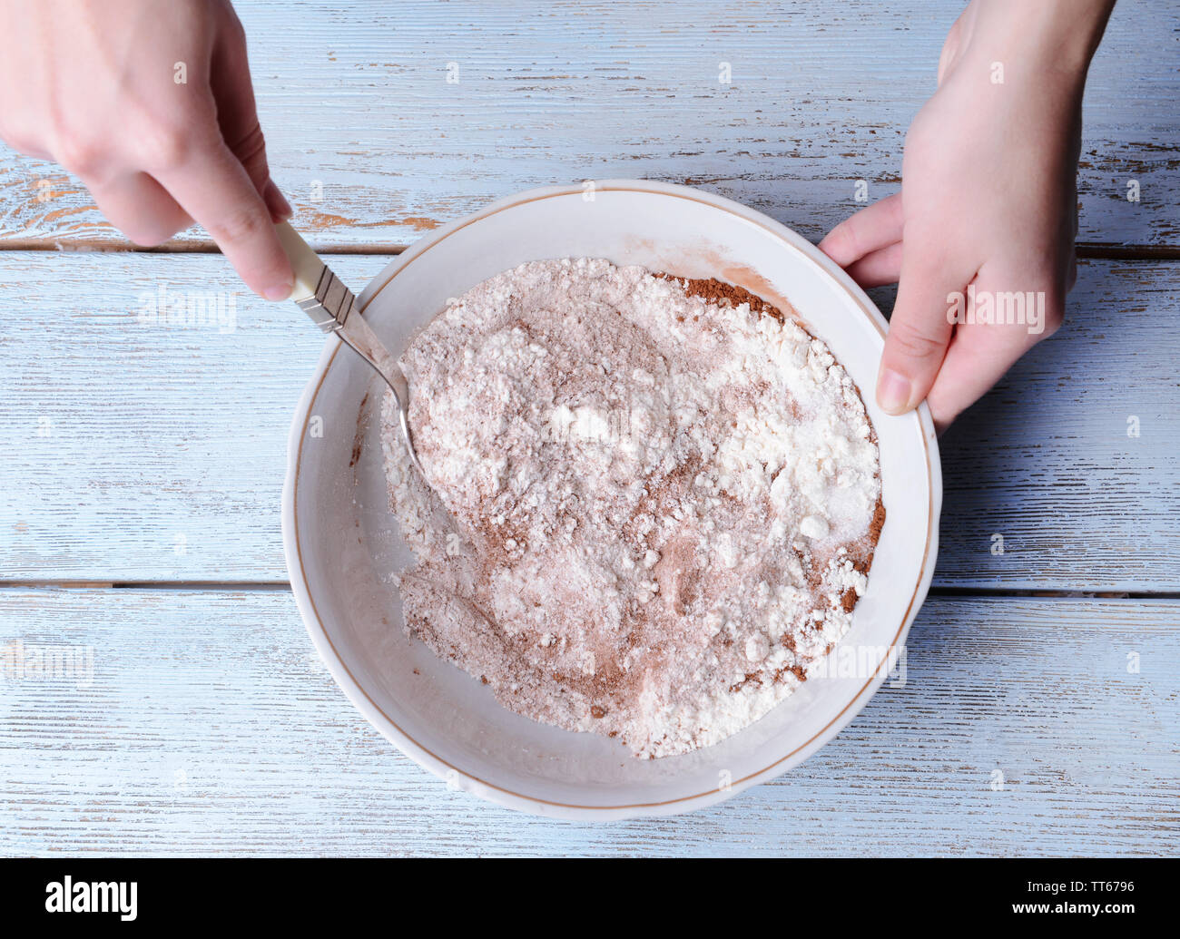 Preparing dough, mixing ingredients Stock Photo - Alamy
