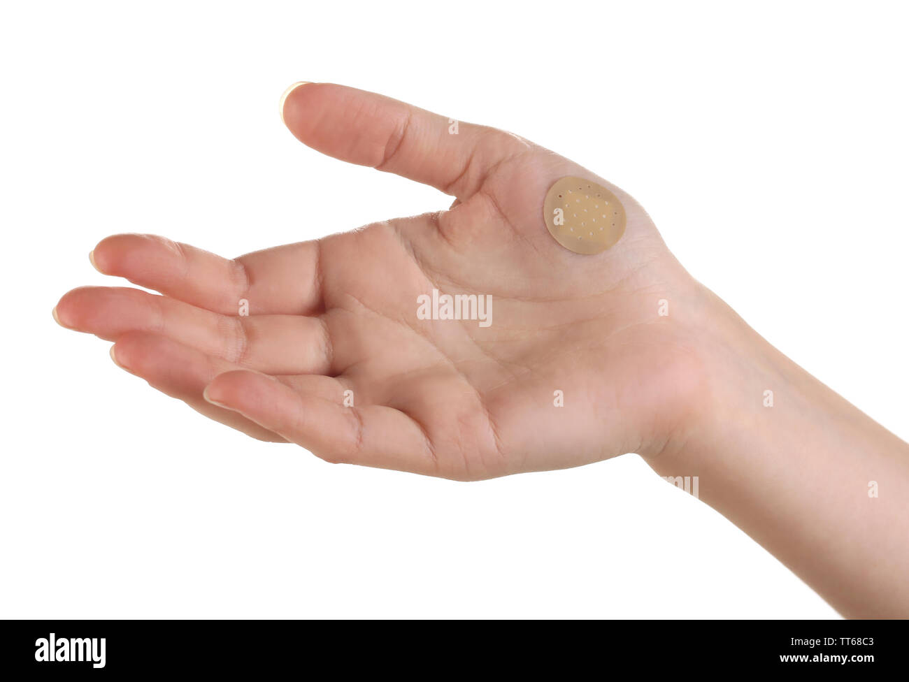 Wounded hand with plaster isolated on white Stock Photo - Alamy