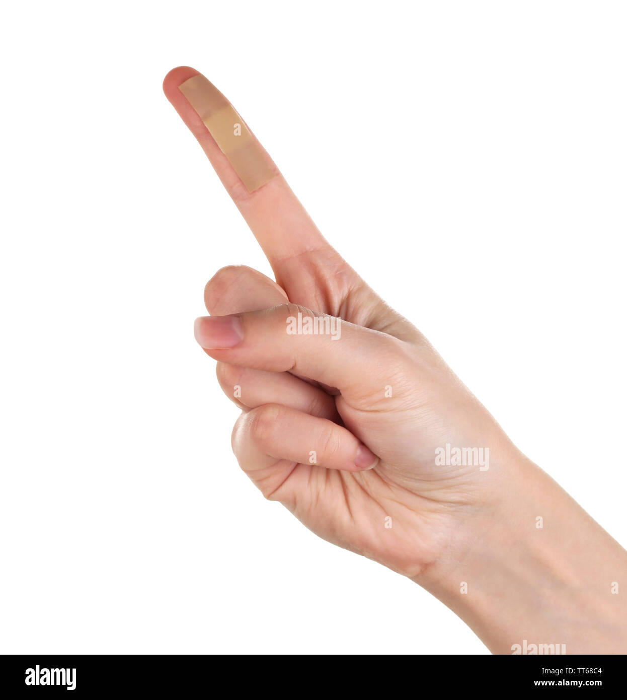 Wounded finger with plaster isolated on white Stock Photo - Alamy