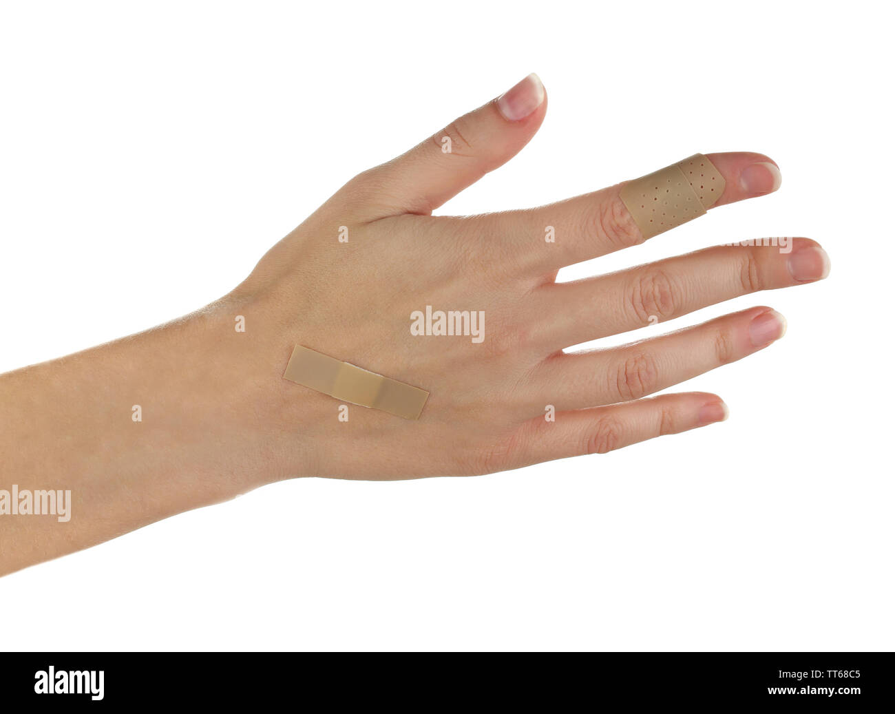 Wounded hand with plaster isolated on white Stock Photo - Alamy