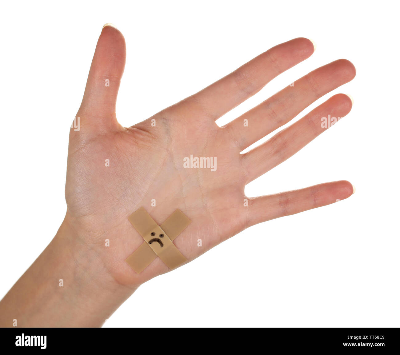 Wounded hand with plaster isolated on white Stock Photo - Alamy