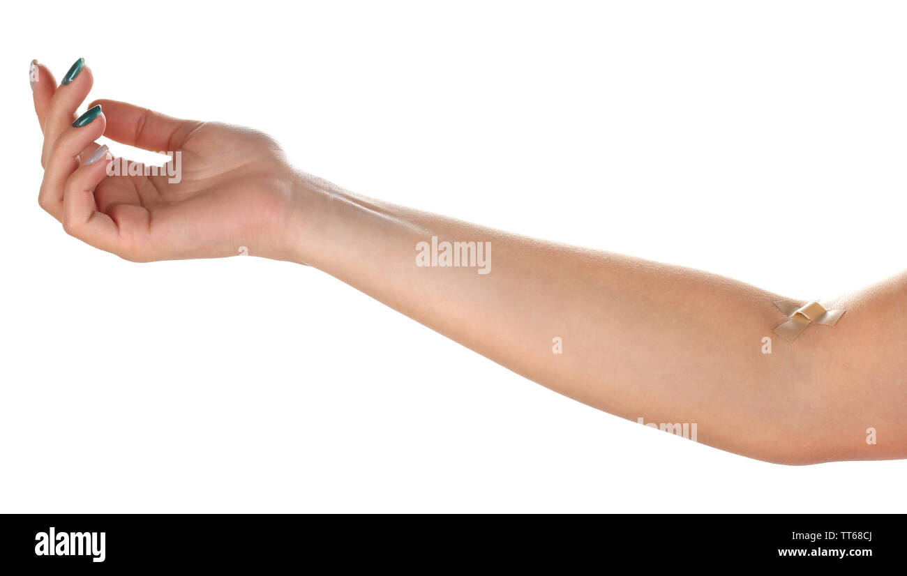 Wounded hand with plaster isolated on white Stock Photo - Alamy