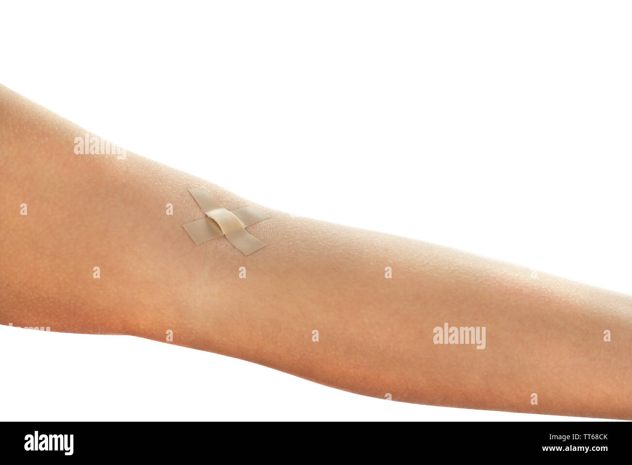 Wounded hand with plaster isolated on white Stock Photo - Alamy