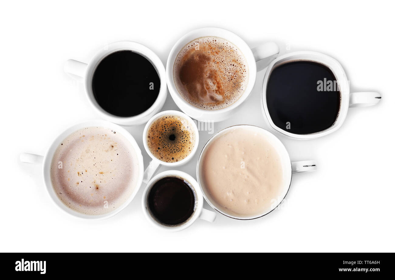 Lots of coffee cups on white background Stock Photo - Alamy