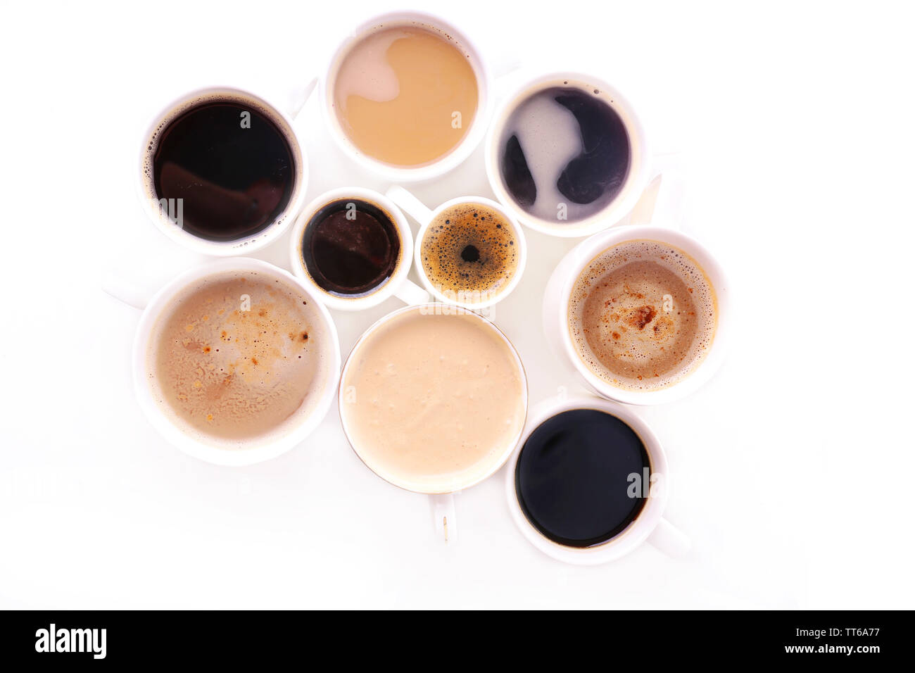Lots of coffee cups on white background Stock Photo - Alamy