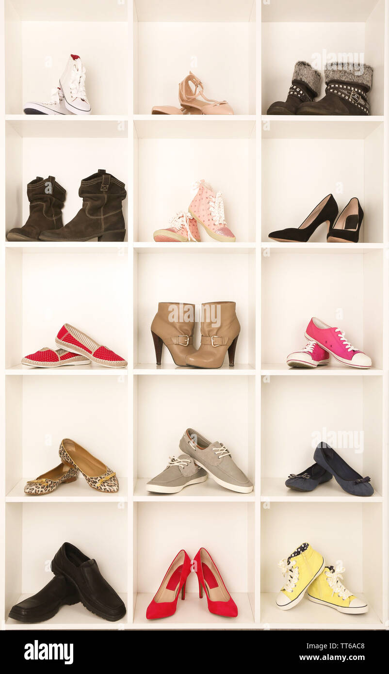Collection of shoes on shelves Stock Photo - Alamy