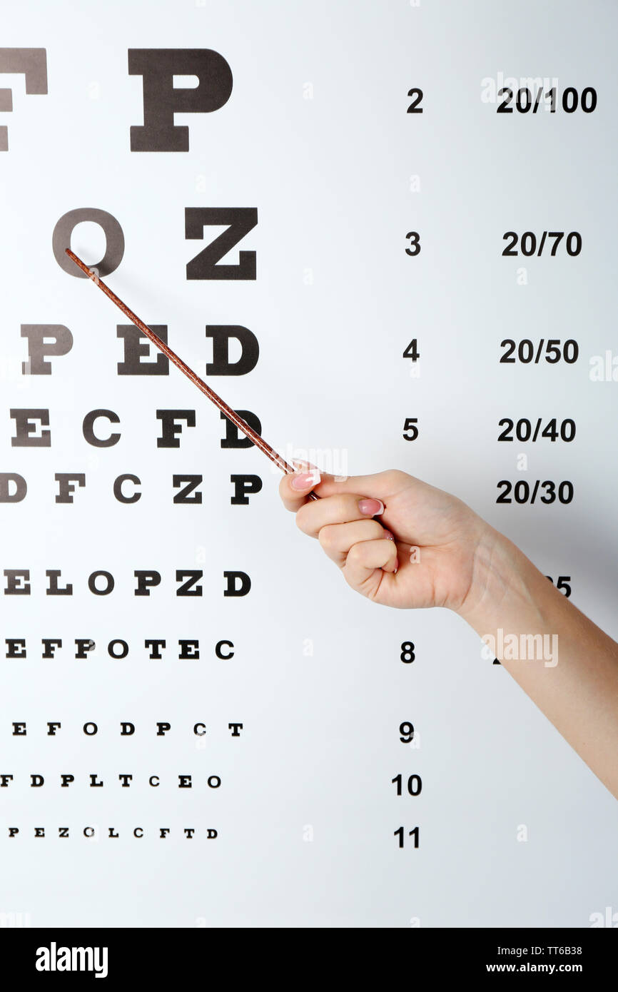 Health care, medicine and vision concept - woman with eye chart Stock ...