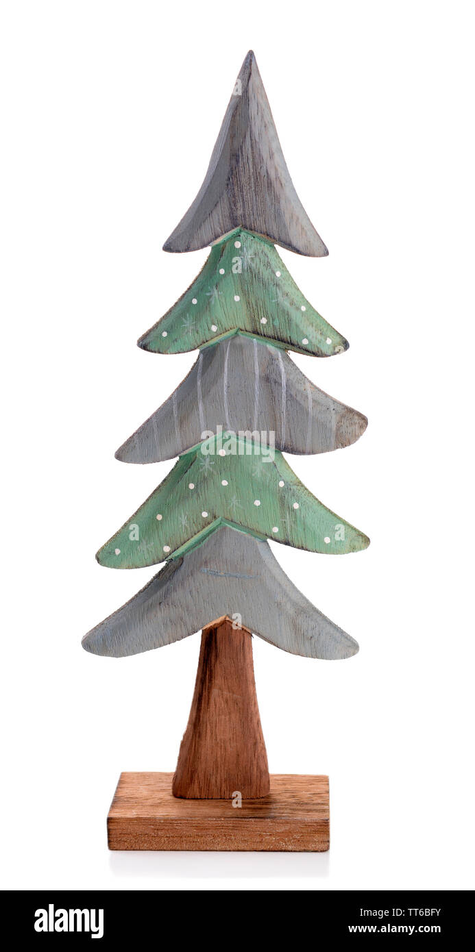Hand made wooden fir tree, isolated on white Stock Photo - Alamy