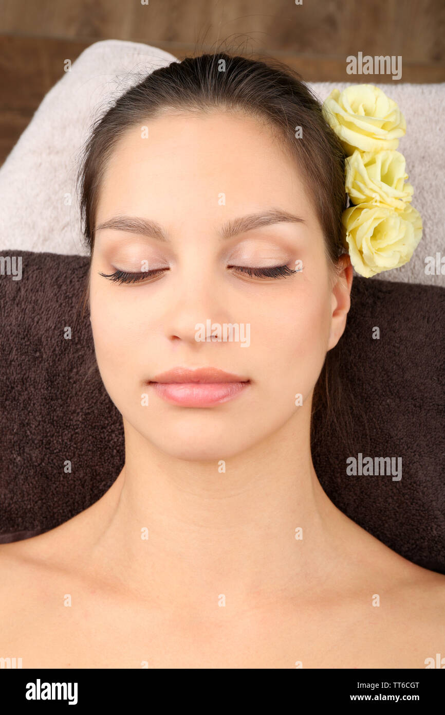 Beautiful young woman in spa salon, close-up Stock Photo - Alamy