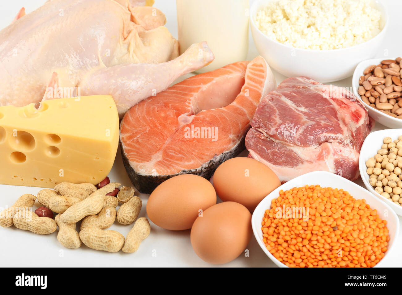 Food high in protein close-up Stock Photo - Alamy