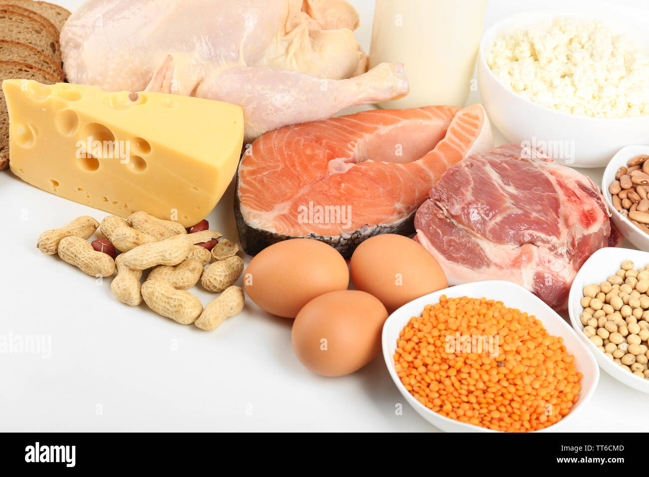 Food high in protein close-up Stock Photo - Alamy