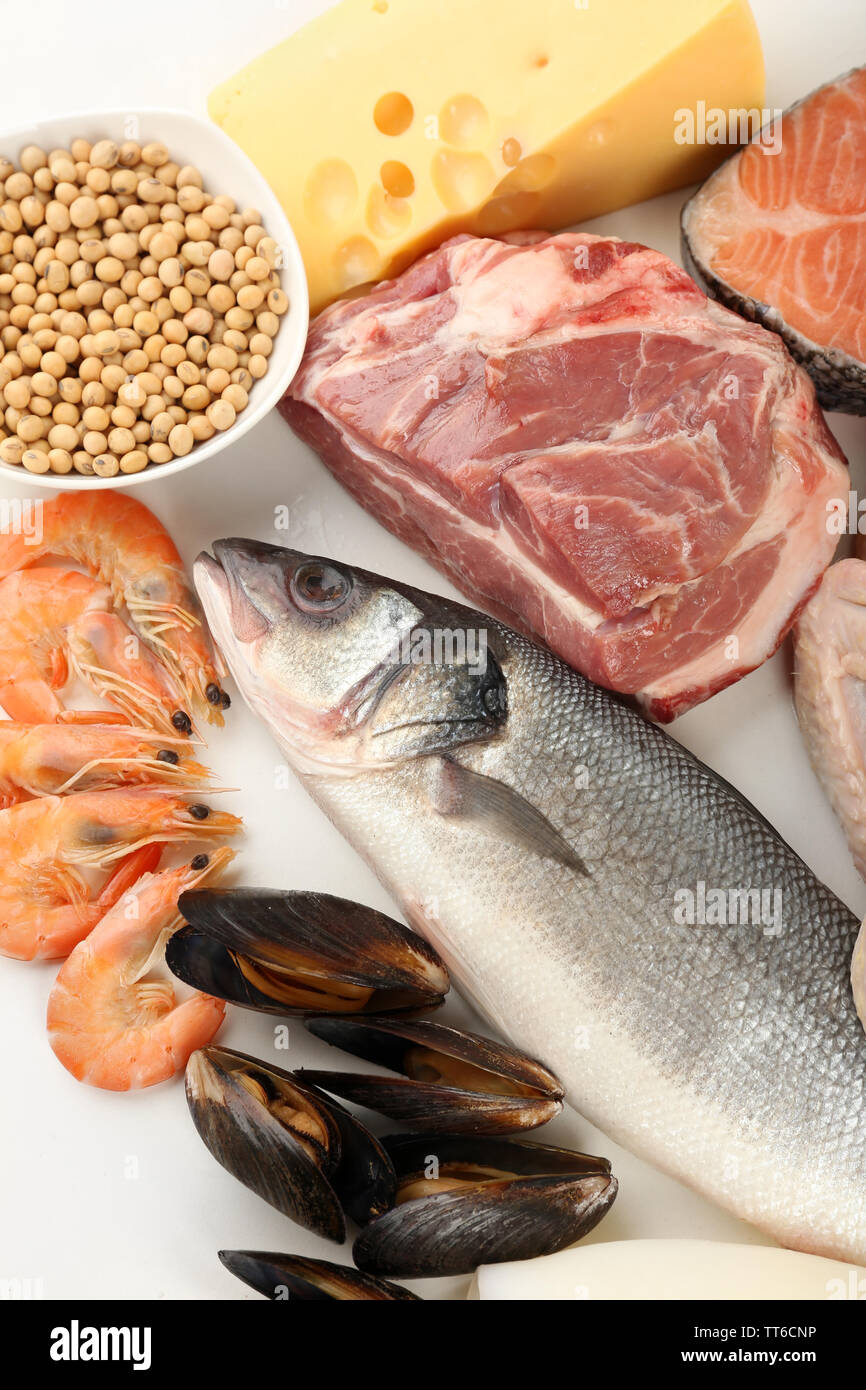 Food high in protein close-up Stock Photo - Alamy
