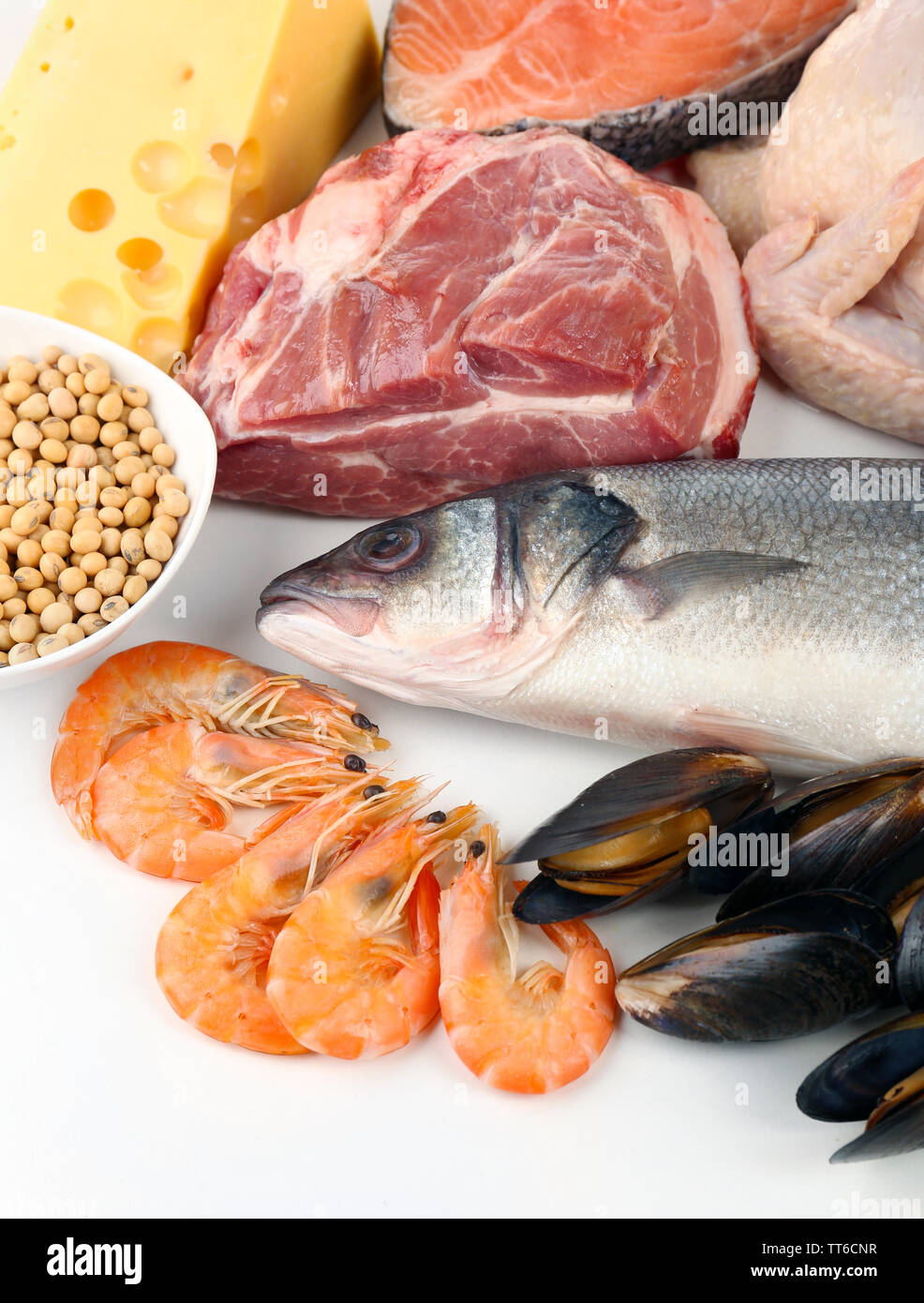 Food high in protein close-up Stock Photo - Alamy