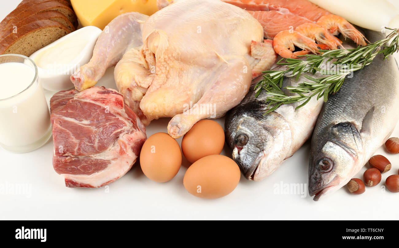 Food high in protein close-up Stock Photo - Alamy