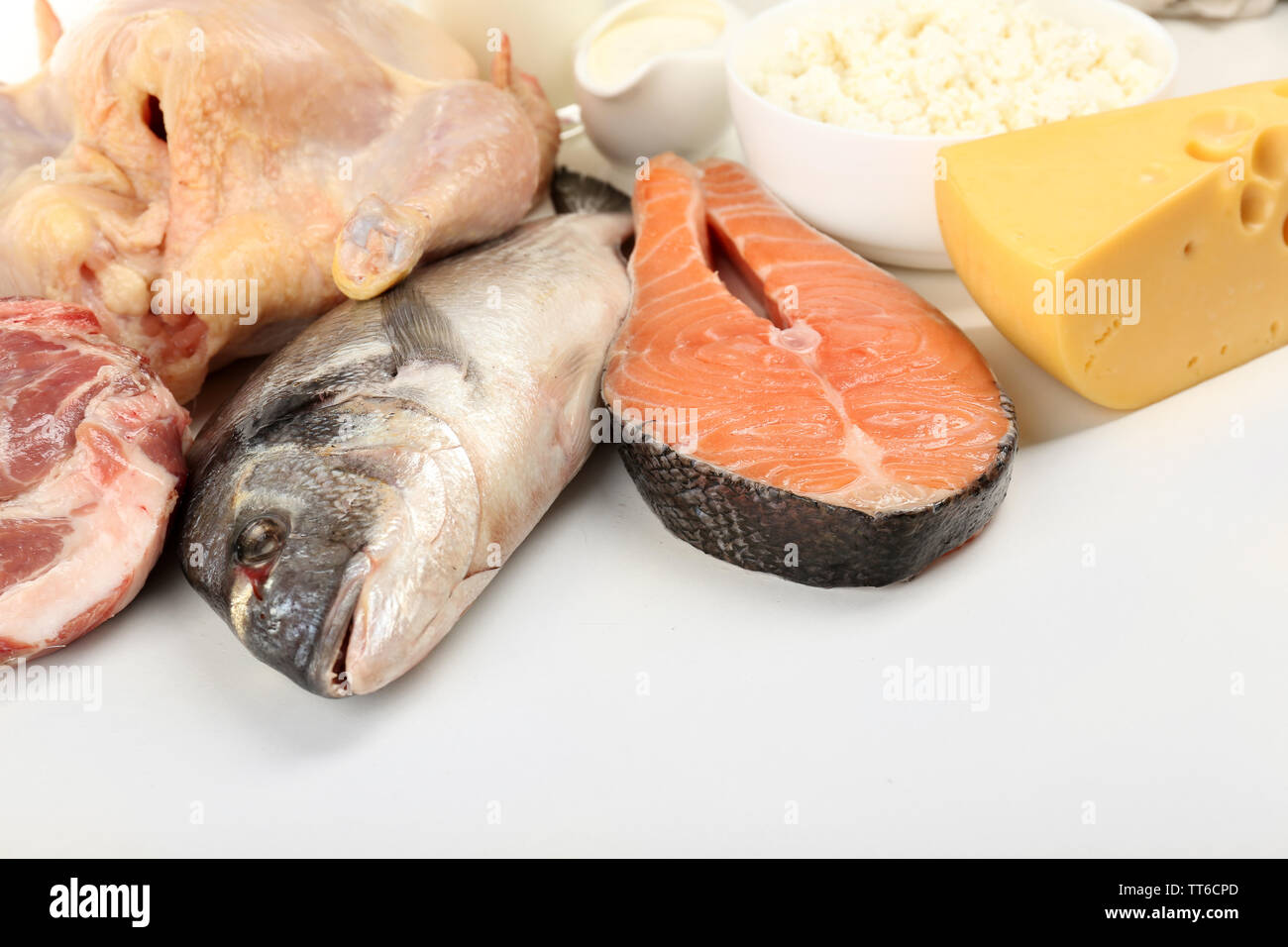 Food high in protein close-up Stock Photo - Alamy