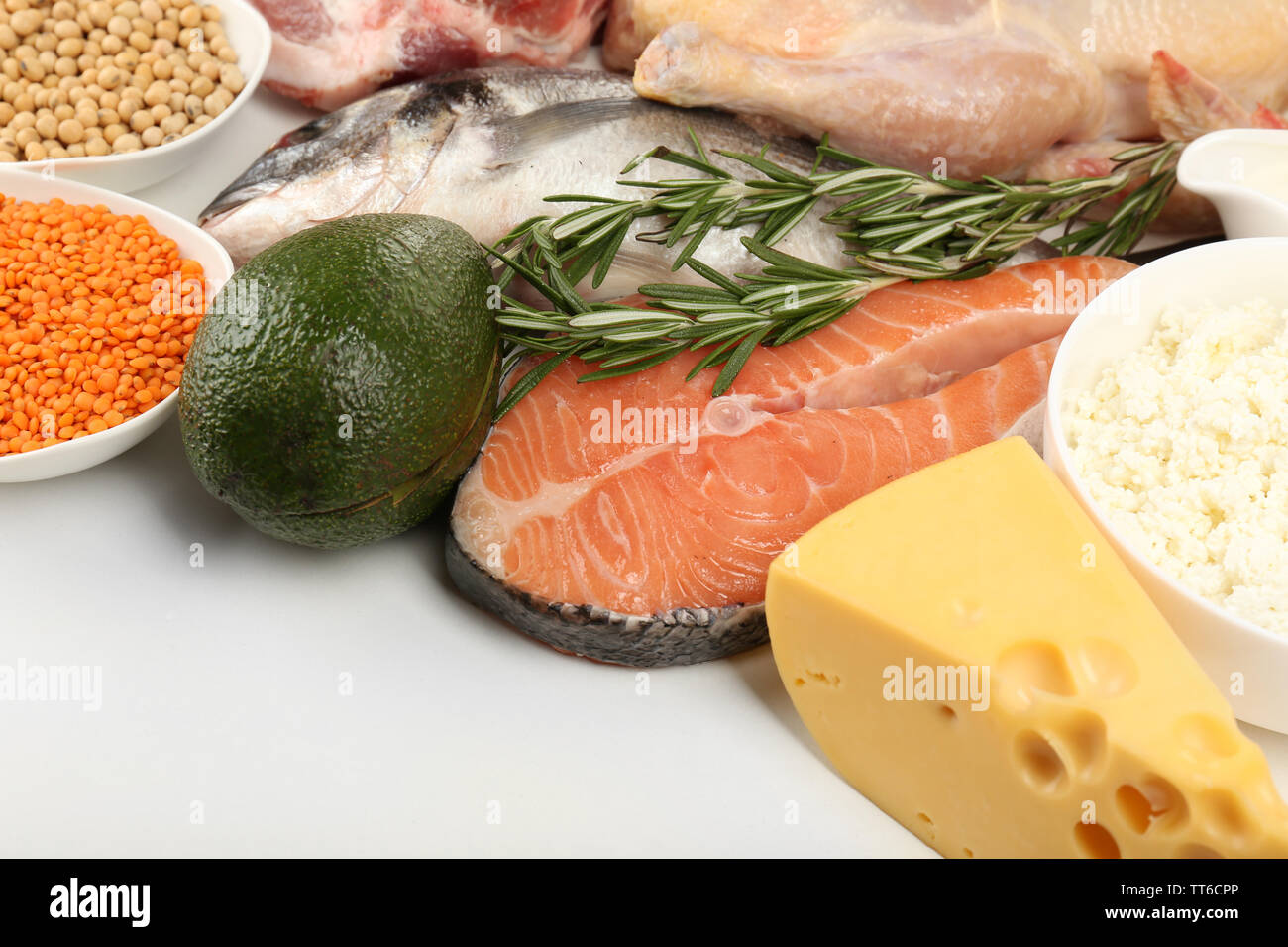 Food high in protein close-up Stock Photo - Alamy