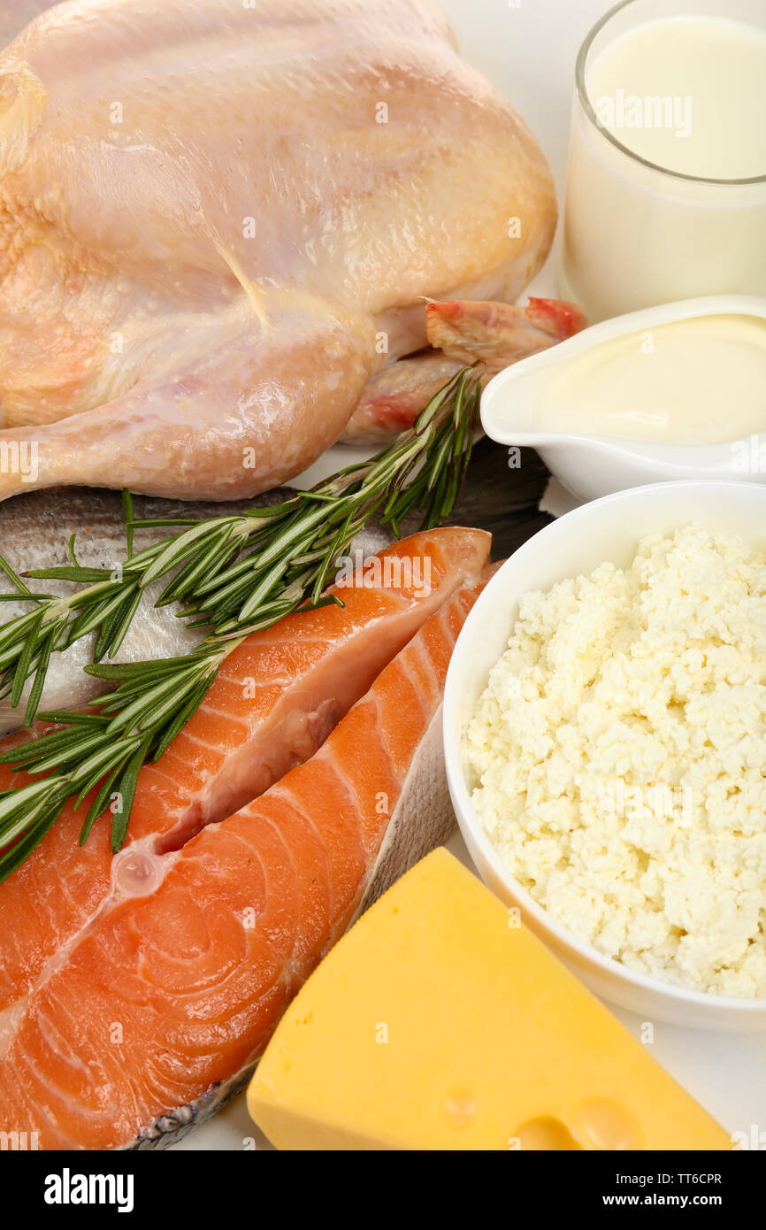 Food high in protein close-up Stock Photo - Alamy