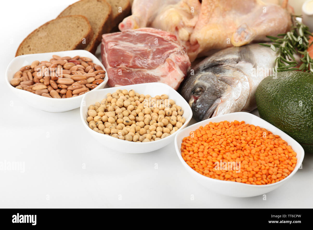 Food high in protein close-up Stock Photo - Alamy