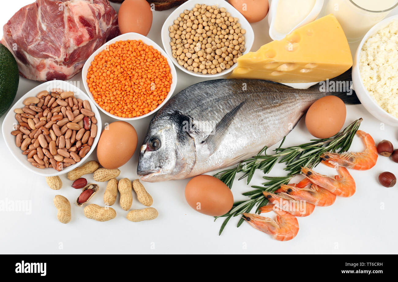 Food high in protein close-up Stock Photo - Alamy