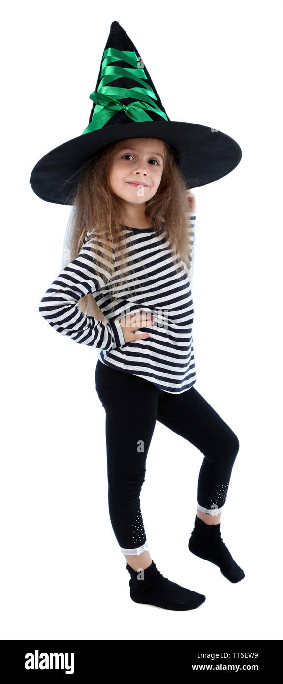 Little girl Witch in hat isolated on white Stock Photo - Alamy