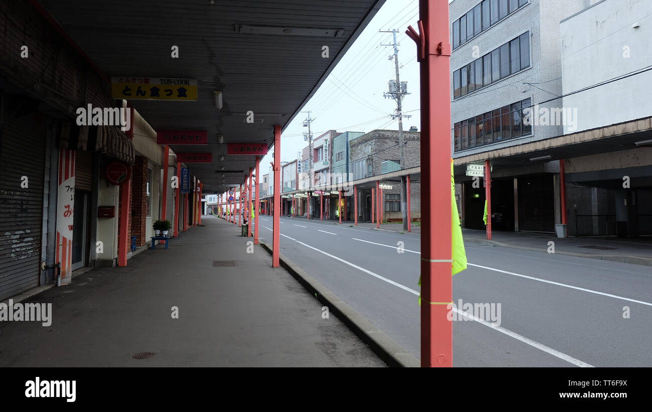 MURORAN, JAPAN - May 16, 2019: Empty streets with most shops closed, in ...
