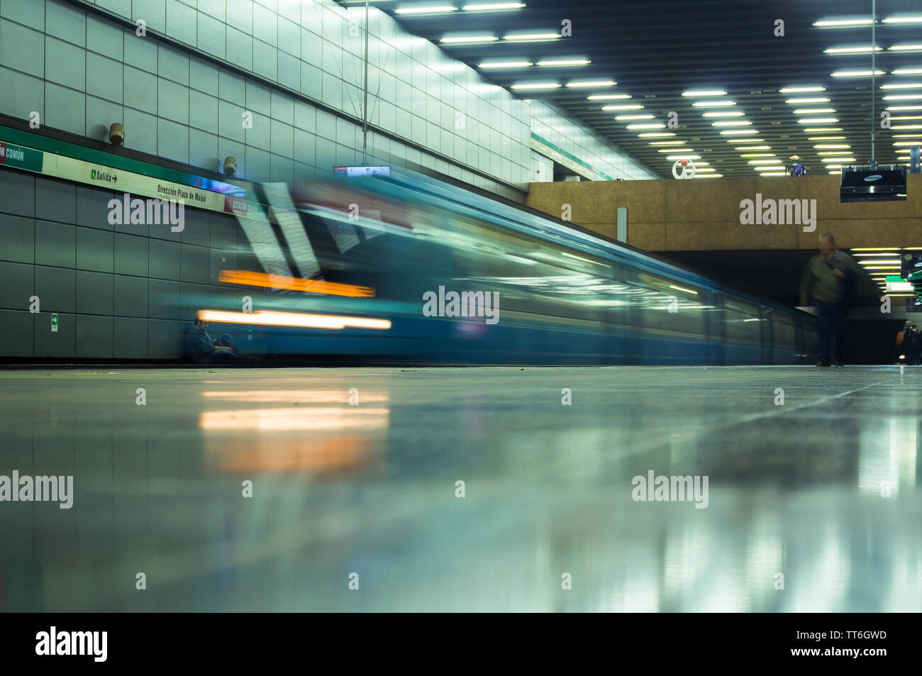 SANTIAGO, CHILE - OCTOBER 2015: A long exposure of a Metro de Santiago ...