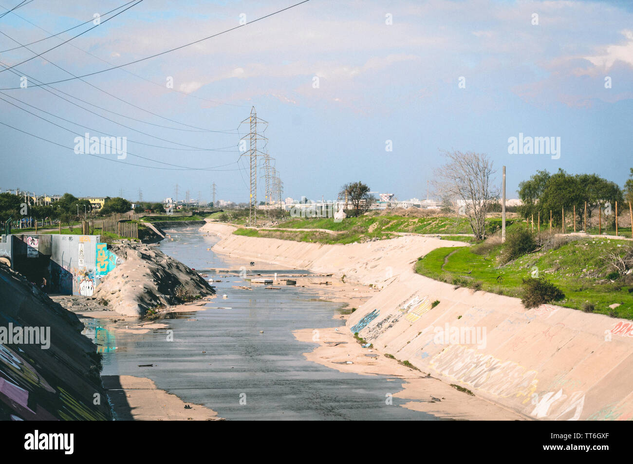 SANTIAGO, CHILE - AUGUST 2015: A view of the Mapocho river in Cerrillos ...