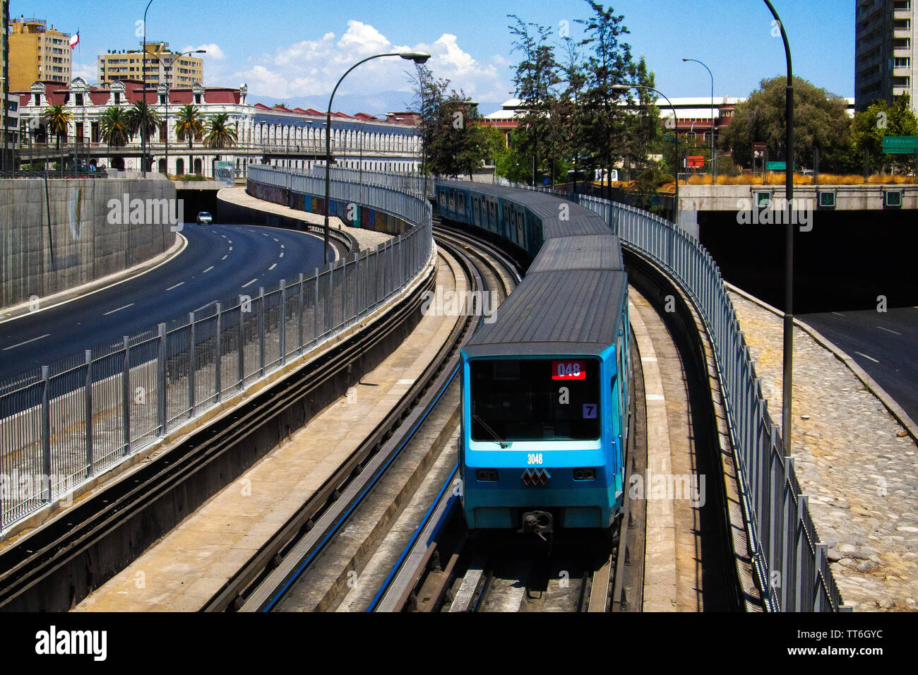 SANTIAGO, CHILE - JANUARY 2014: An old Metro de Santiago train exiting ...
