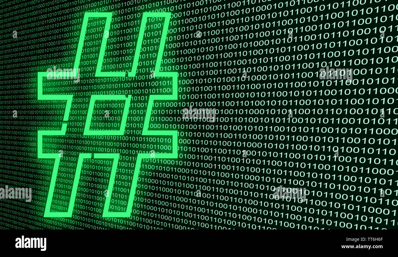 Green neon hashtag symbol with digital background Stock Photo - Alamy