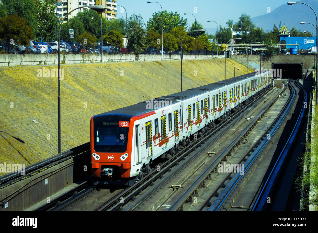 SANTIAGO, CHILE - MARCH 2015: Santiago Metro train near Pajaritos ...