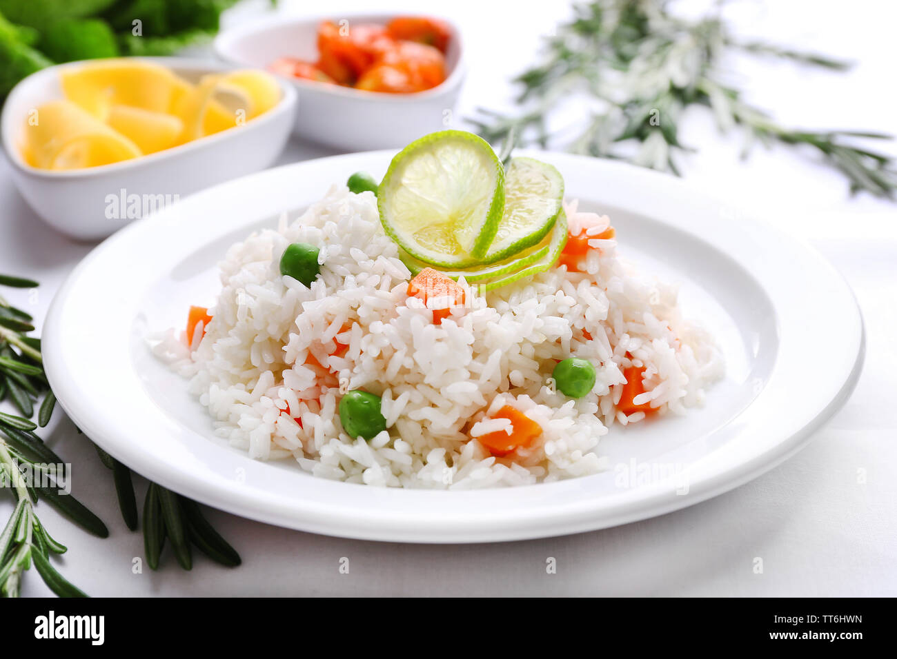 Vegetable rice served on table, close-up Stock Photo - Alamy