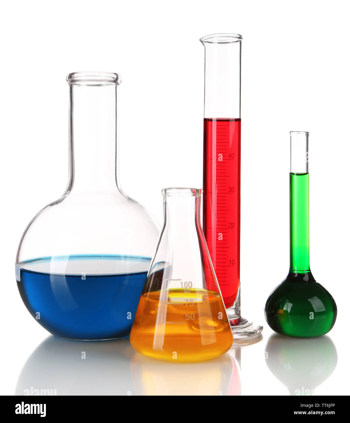 Test-tube and flasks with colorful fluid isolated on white Stock Photo ...