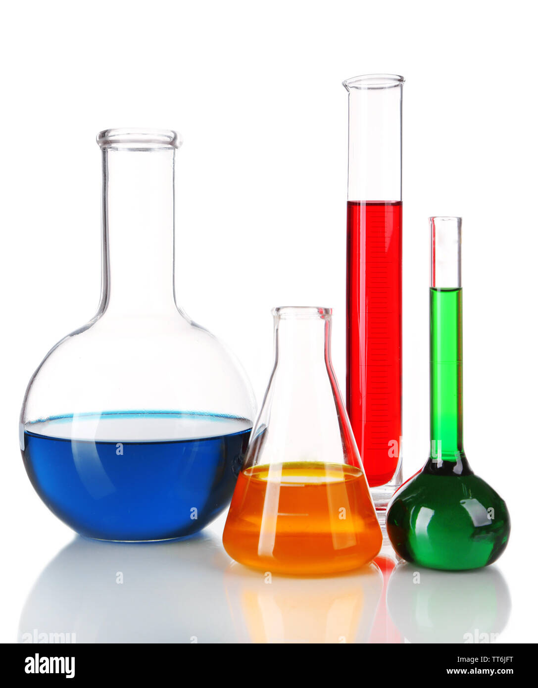 Test-tube and flasks with colorful fluid isolated on white Stock Photo ...