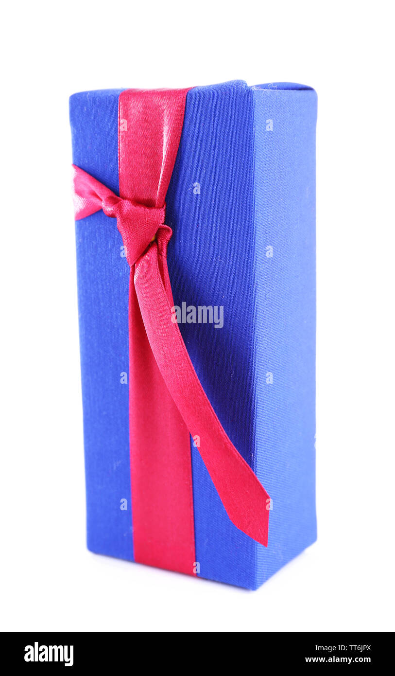 Wrapped gift box tied with a ribbon on white background Stock Photo - Alamy