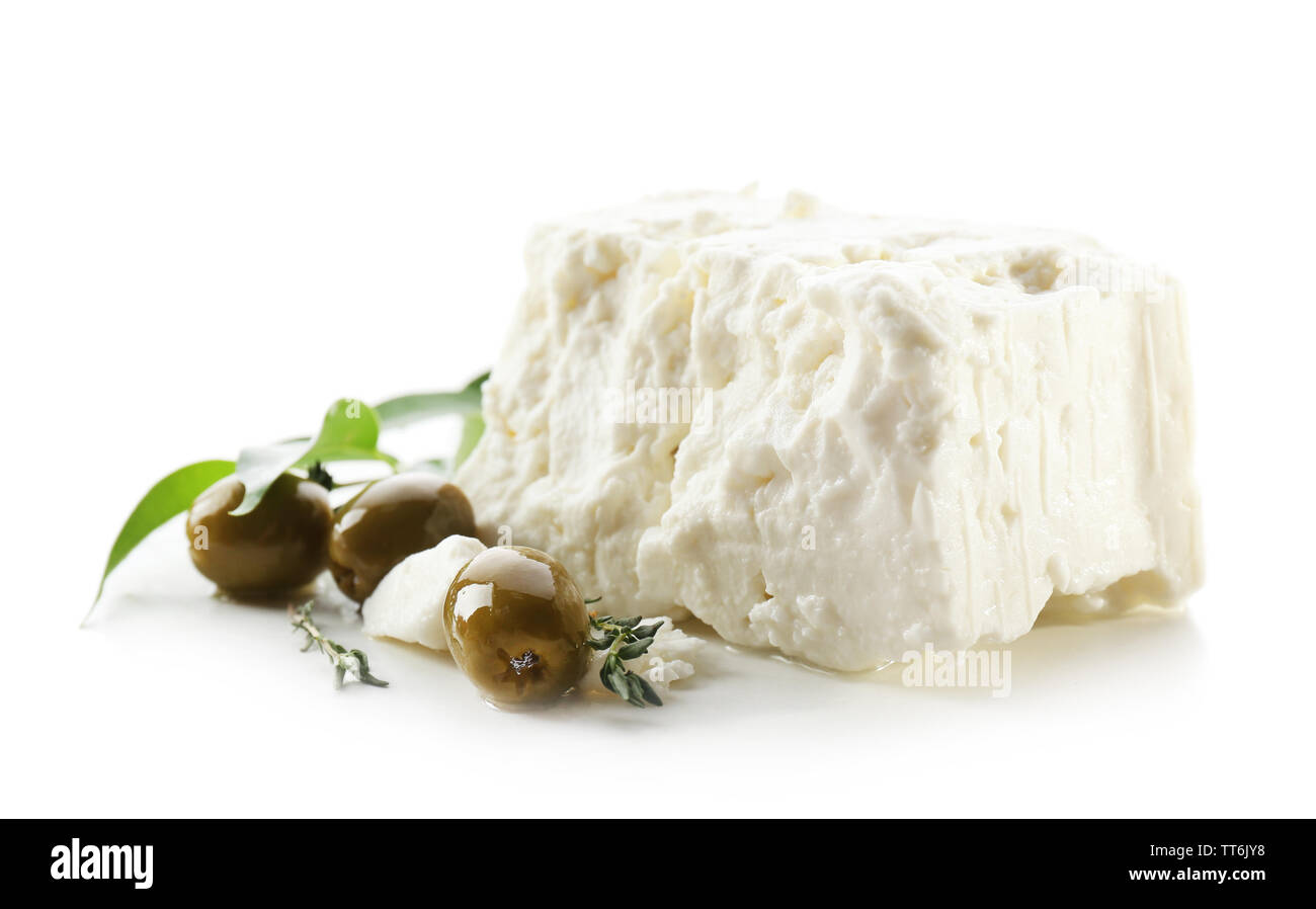 Feta cheese isolated on white Stock Photo - Alamy