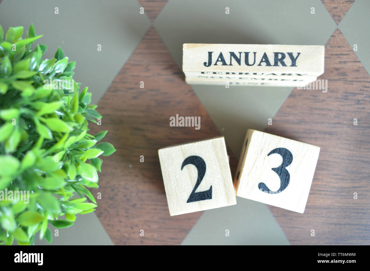 Date of February month with leaf on diamond pattern table for ...