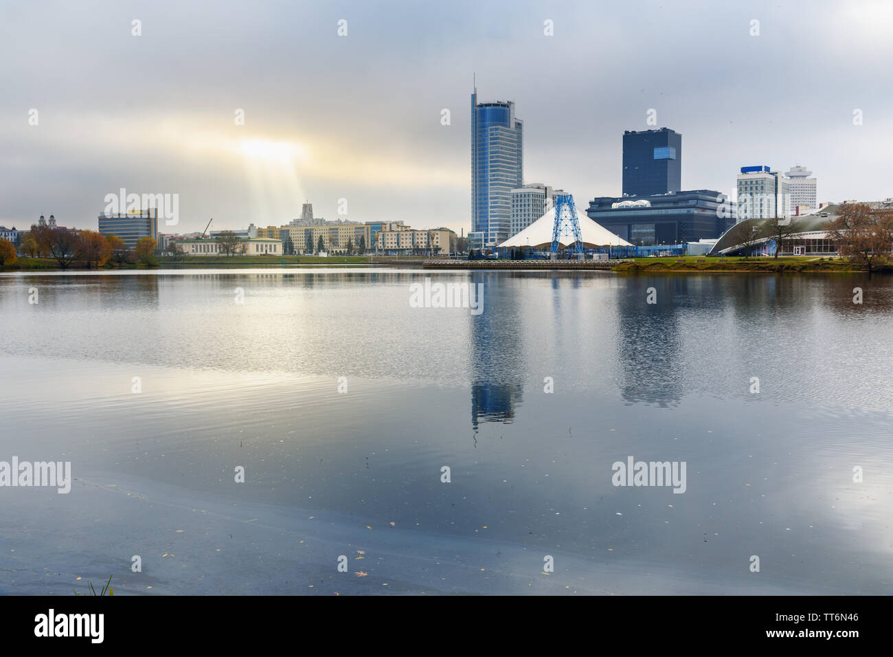 View of Embankment of Svisloch River in center of Minsk. Bearus Stock ...