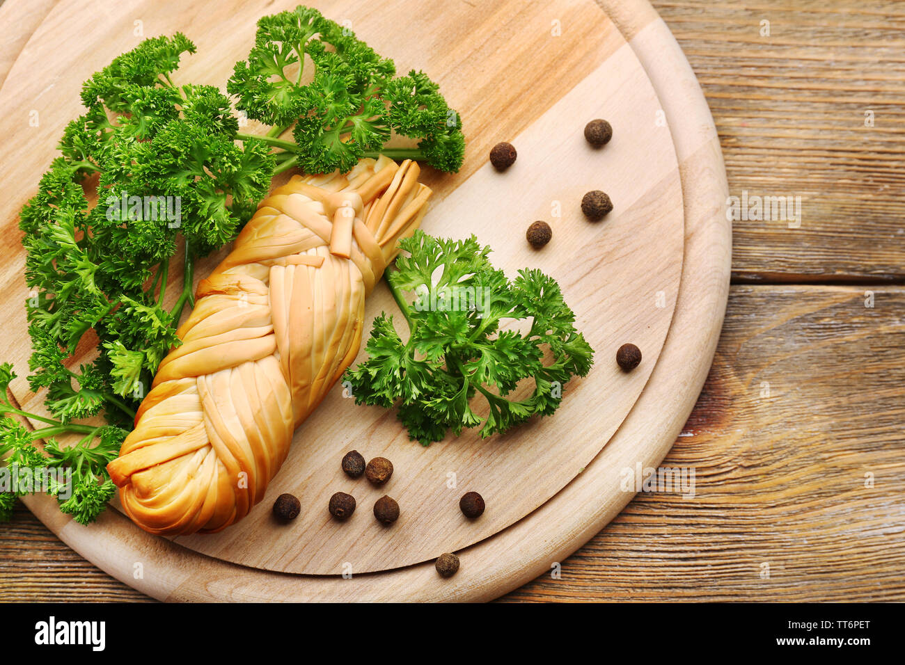 Smoked braided cheese close-up Stock Photo - Alamy